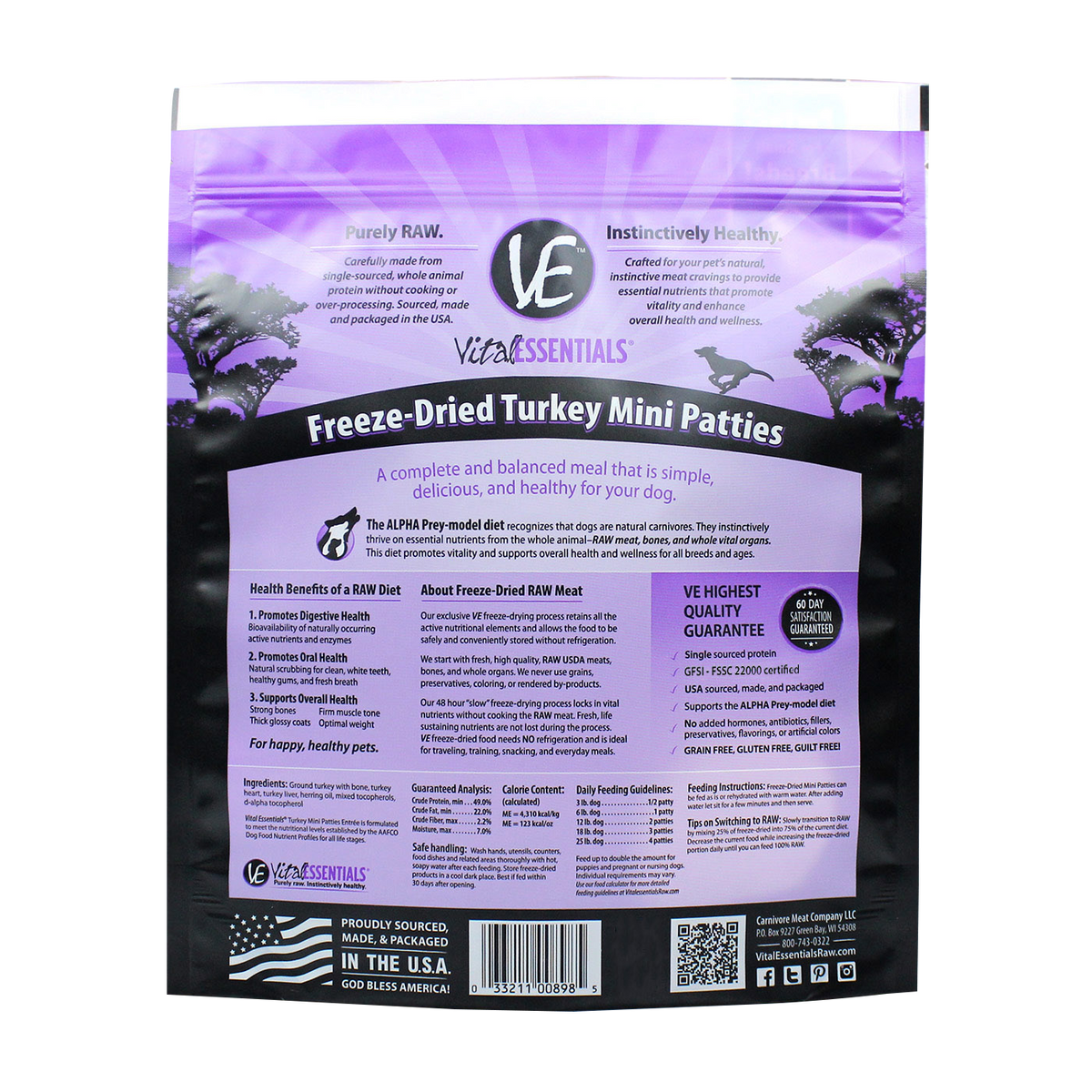 Vital Essentials Freeze-Dried Raw Mini Patties for Dogs (Turkey) 1lb/4 ...