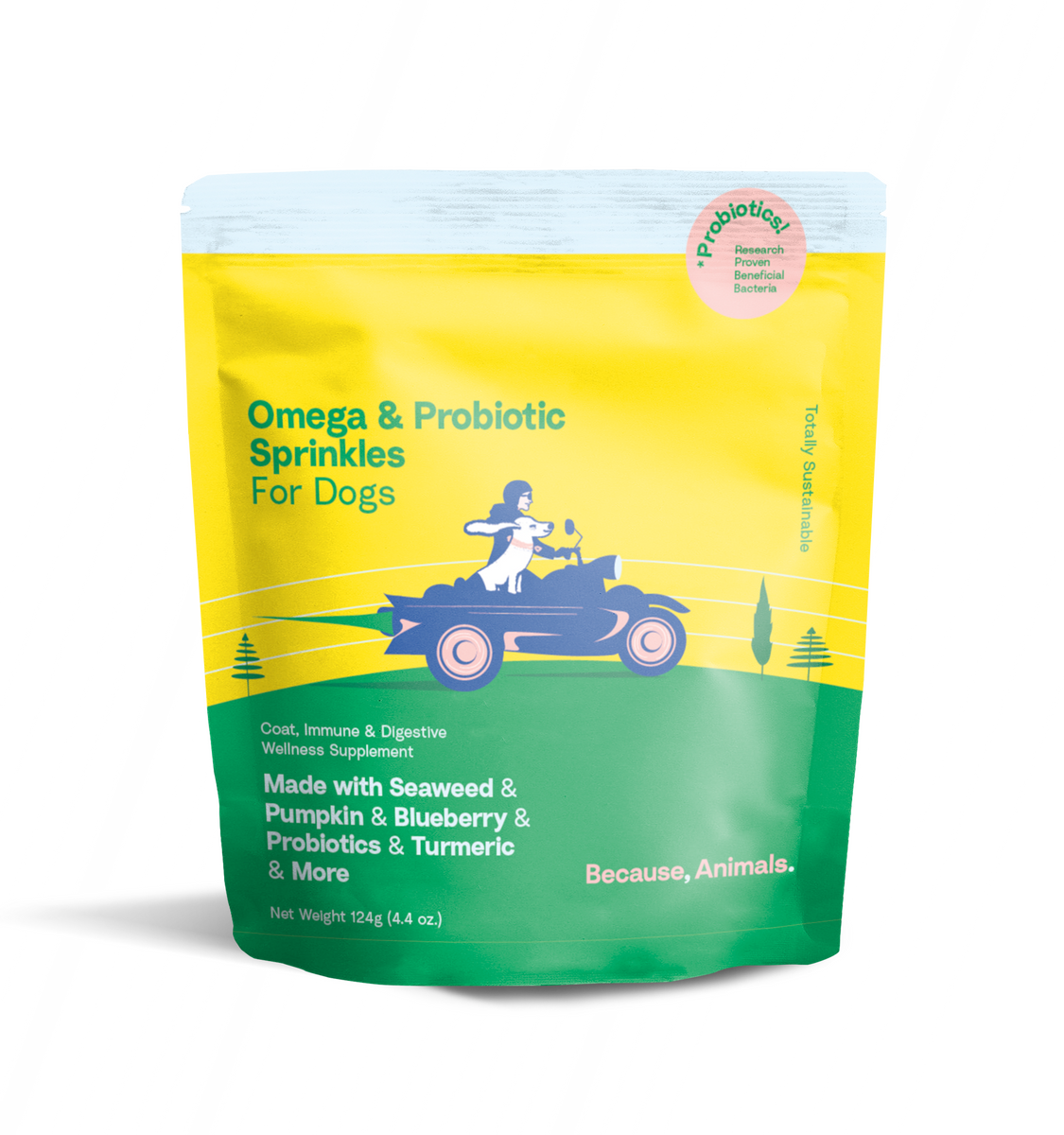 Because Animals Omega & Probiotic Sprinkles Supplement for Dogs (124g ...